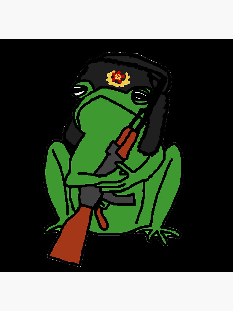 "Soviet frog with ushanka and AK-47 black background" Sticker for Sale ...