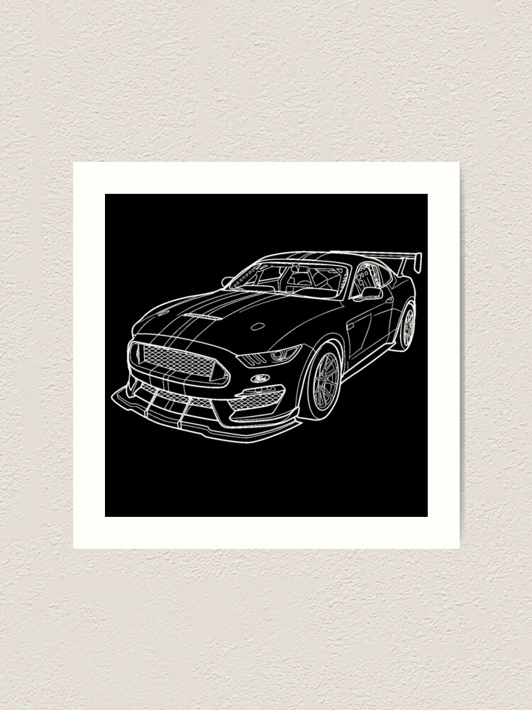 "Shelby GT500 Wireframe White Drawing" Art Print by Auto-Prints | Redbubble