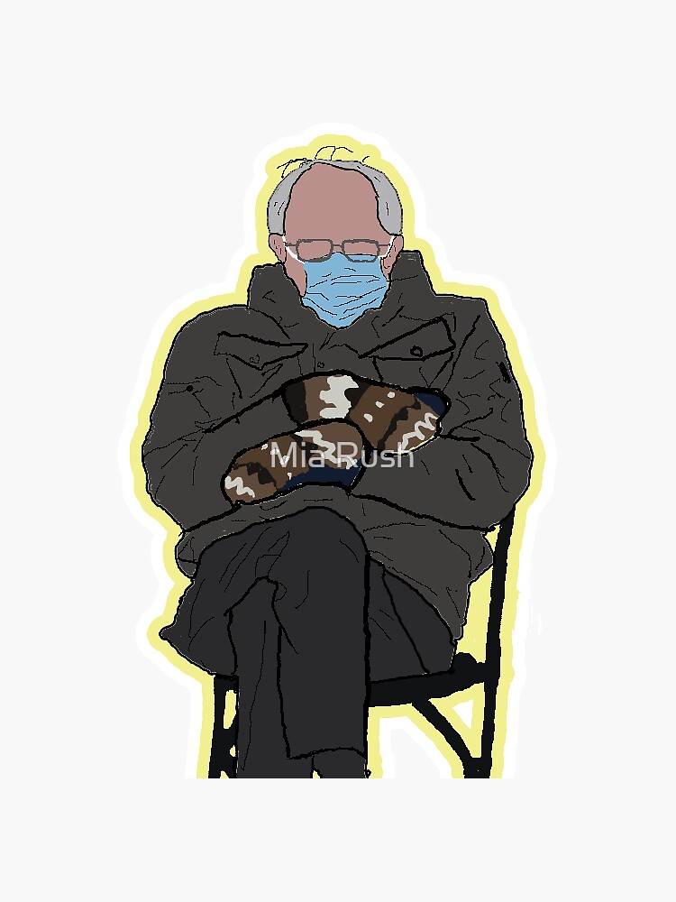 "Bernie Sanders Mittens With Outline" Sticker by mia-r35 | Redbubble