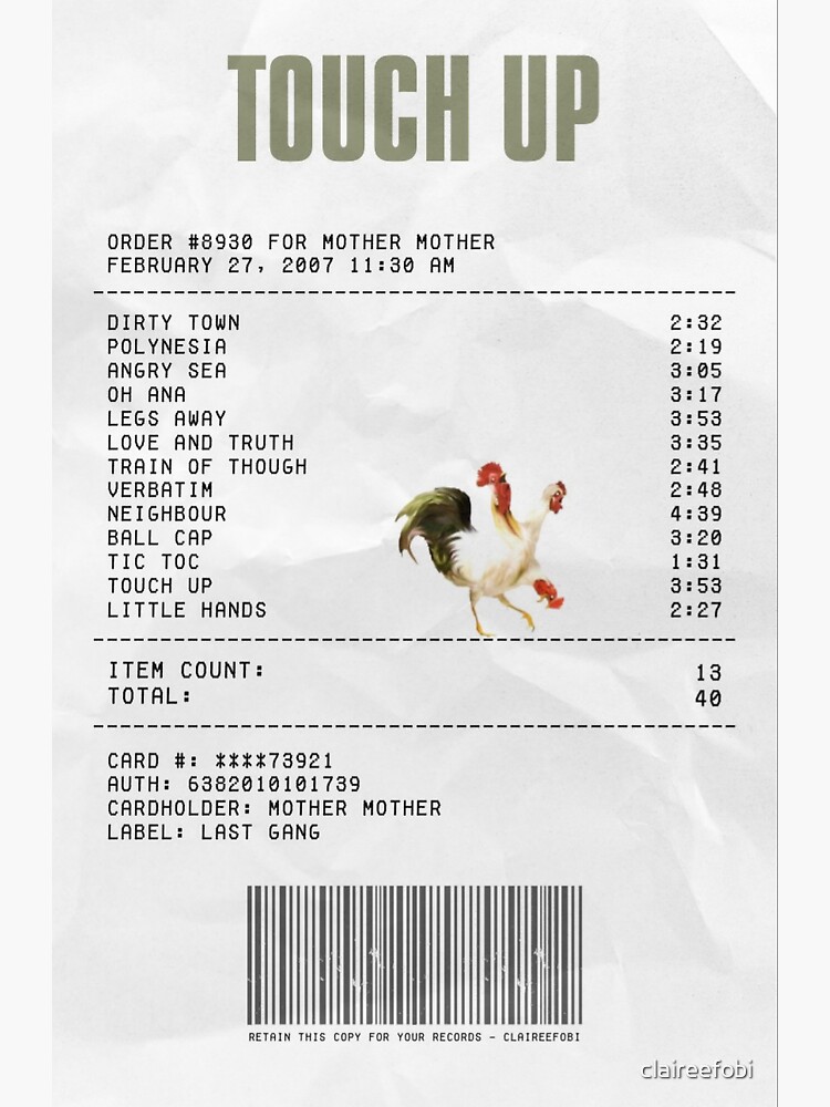 "touch up album receipt" Sticker for Sale by claireefobi | Redbubble