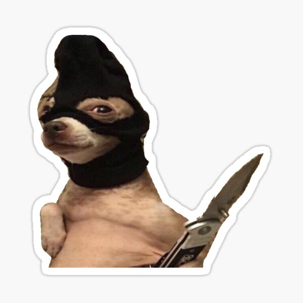 "Dog Holding Knife meme sticker and notebook" Sticker for Sale by GODtm ...