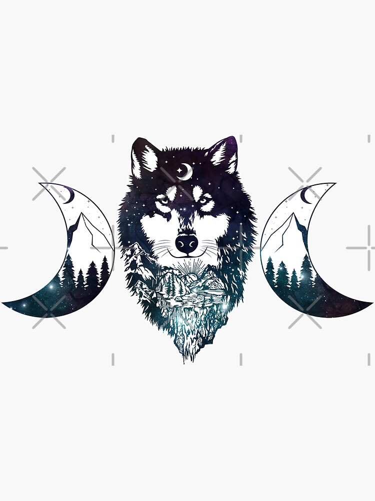 "Celestial Wolf Moon & Stars Triple Moon Goddess" Sticker for Sale by ...