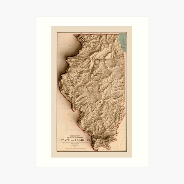 "1911 Illinois Relief Map 3D digitally-rendered" Art Print by ...