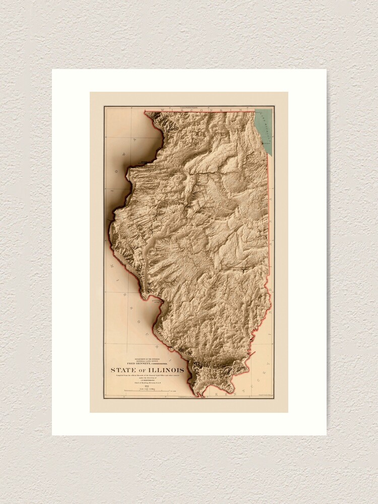 "1911 Illinois Relief Map 3D digitally-rendered" Art Print by ...
