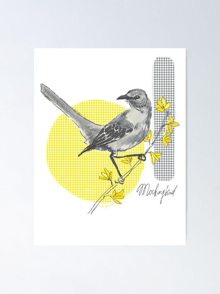 "Mockingbird and forsythia flowers, Pantone colors" Poster for Sale by ...