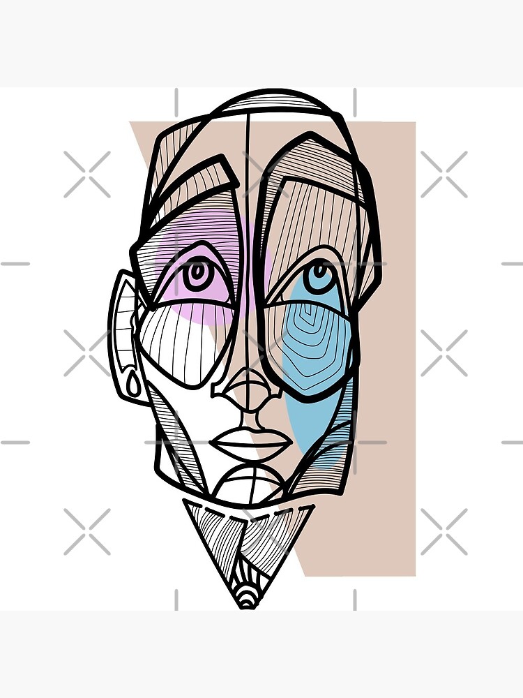" Distorted abstract portrait, cubism style, lines art. (black on ...