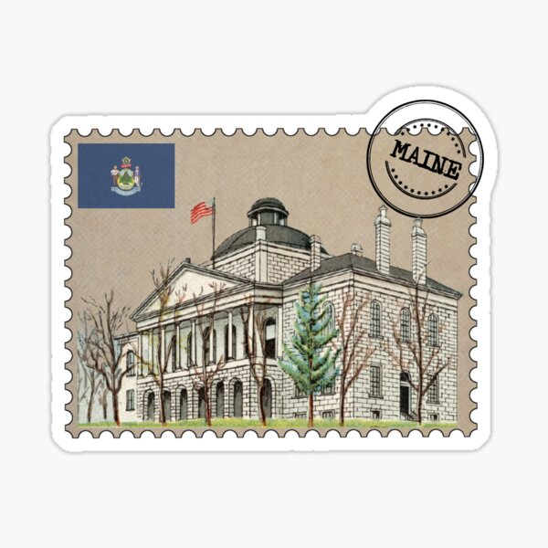 "Maine Postage Stamp" Sticker by Gina-Driada | Redbubble