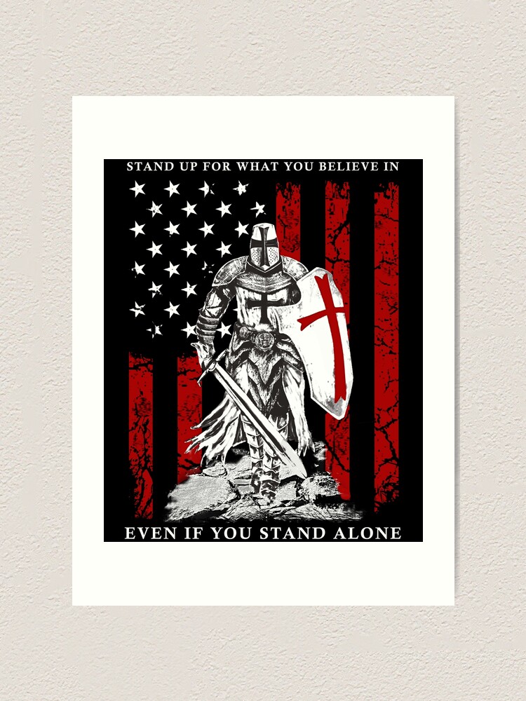 Knight Templar Crusader Warrior American Flag Art Print By Enjooy