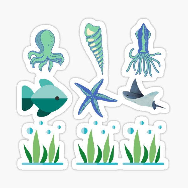 "Lively Sea Creatures, " Sticker by Ultracreativee | Redbubble