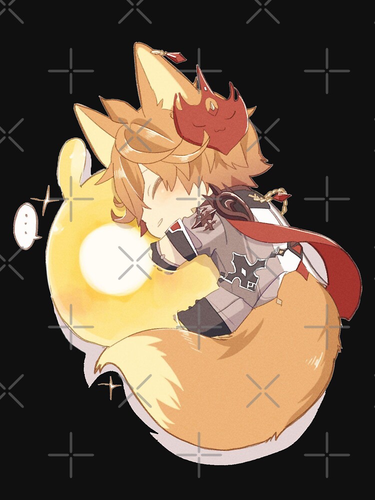 "Genshin Impact Kawaii Sleepy Fox Childe and Zhongli Seelie" T-shirt ...
