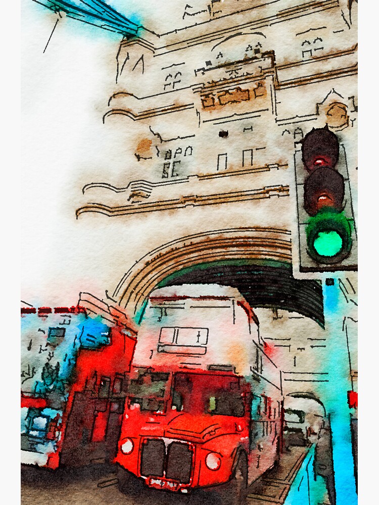 "Red London Buses on Tower Bridge in London" Sticker by NataliiaZhekova ...