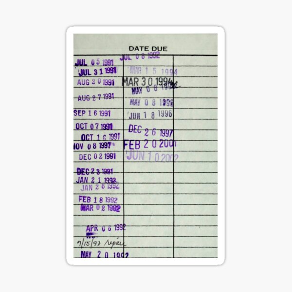 "Library Due Date Card" Sticker for Sale by Viastilano | Redbubble