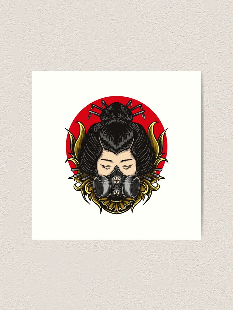 "Geisha Wearing Gas Mask " Art Print by Rittichai | Redbubble