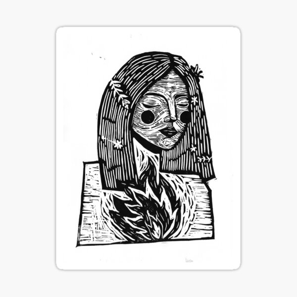 "Fire İnside Me - Handmade Poster Art Design, Linocut print" Sticker ...