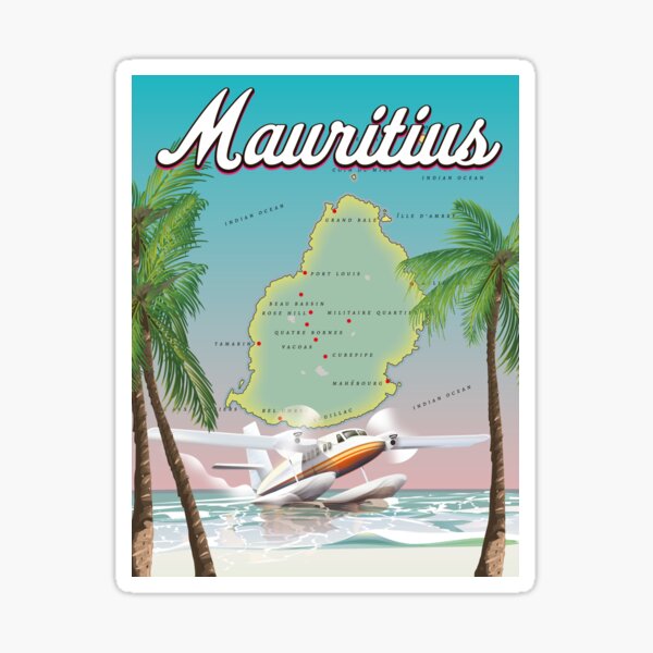 "Illustrated map of Mauritius" Sticker for Sale by vectorwebstore ...