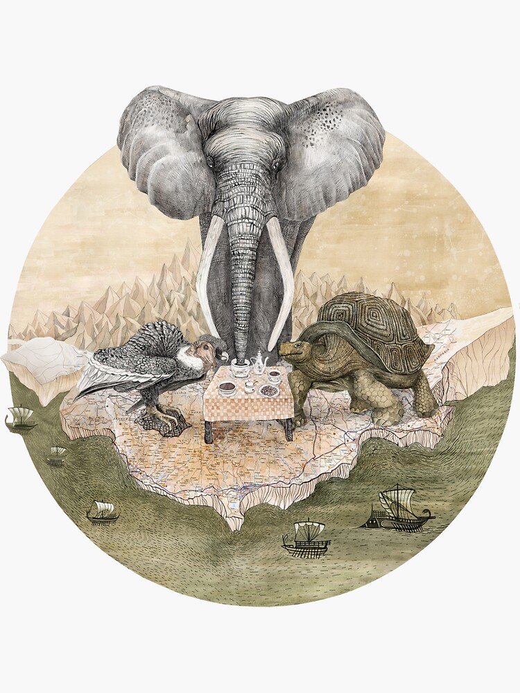"Elephant turtle condor tea time" Sticker for Sale by Ruta | Redbubble