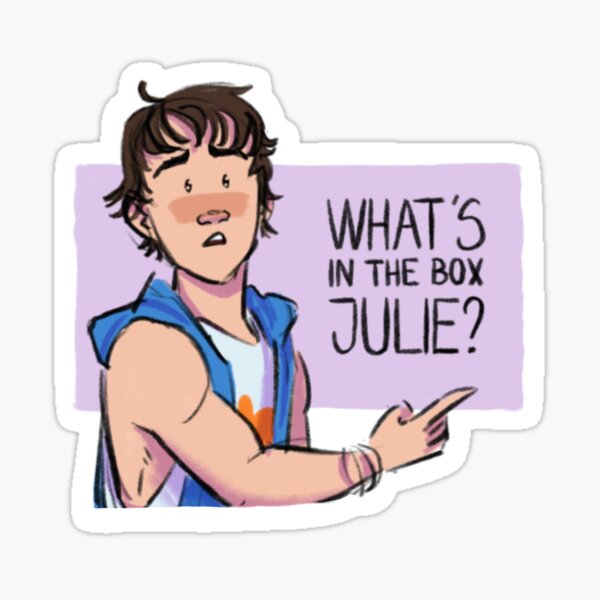 "What’s in the box Julie?" Sticker for Sale by mbj-art | Redbubble