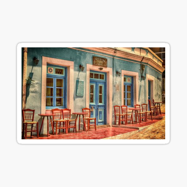 "Greek traditional cafe" Sticker for Sale by Coolartandstuff | Redbubble