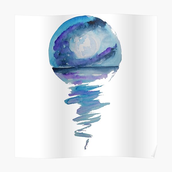 "Watercolor Full Moon over Water" Poster by tannaheitman | Redbubble