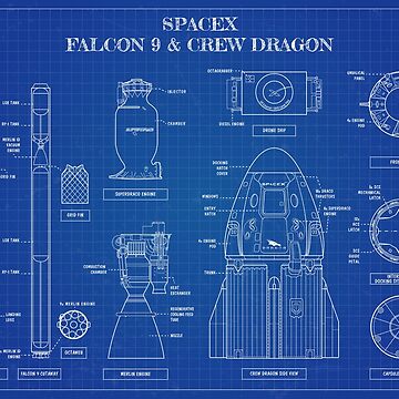 "SpaceX: Falcon 9 and Crew Dragon (Blueprint-English)" Poster by BLUE ...