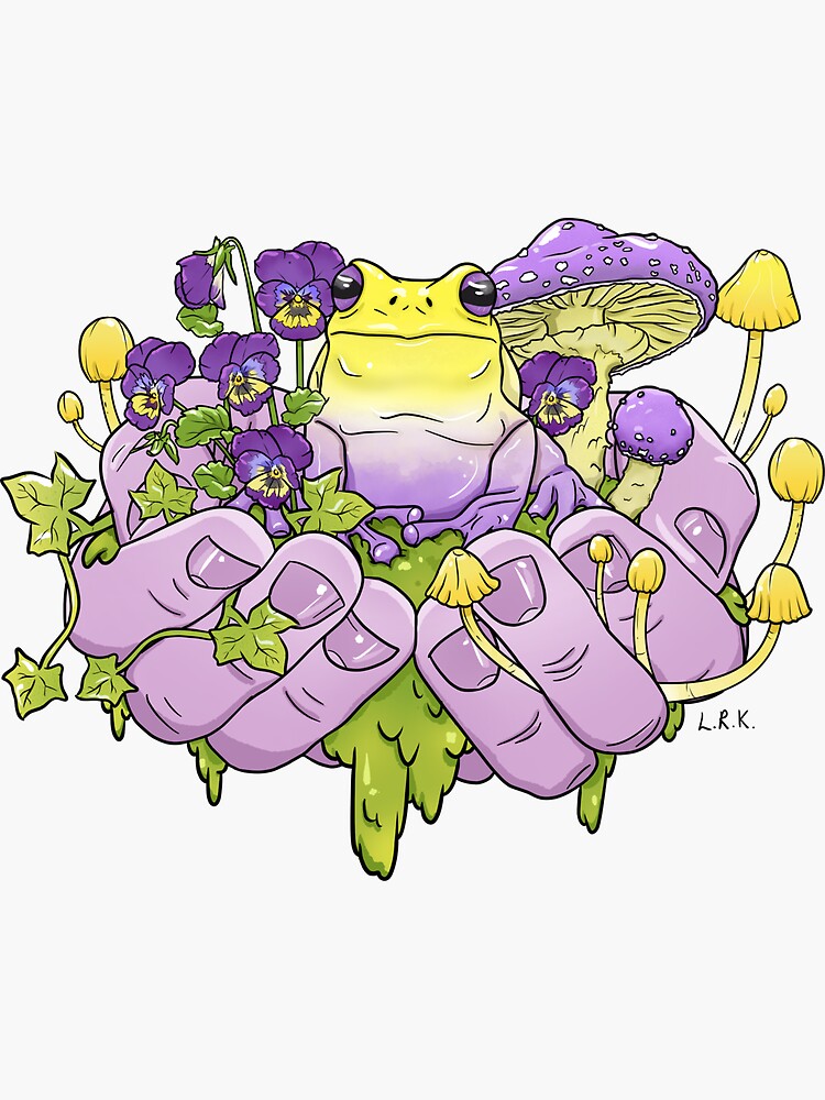 "Enby Frog Toadstool Handful" Sticker for Sale by lrmackay | Redbubble