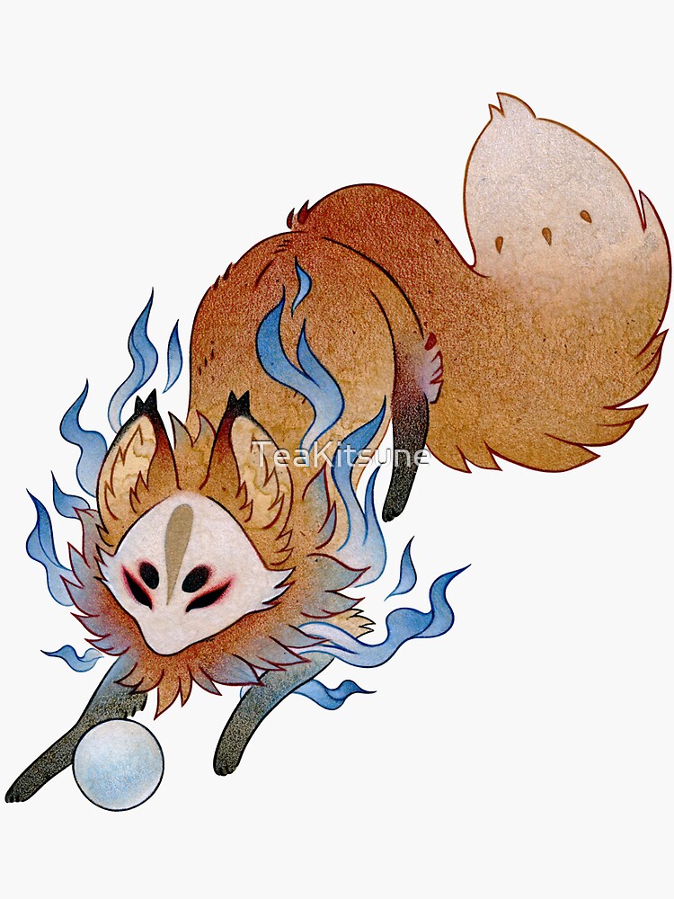 Pegatina «Little Wisp - TeaKitsune Fox Yokai» de TeaKitsune | Redbubble