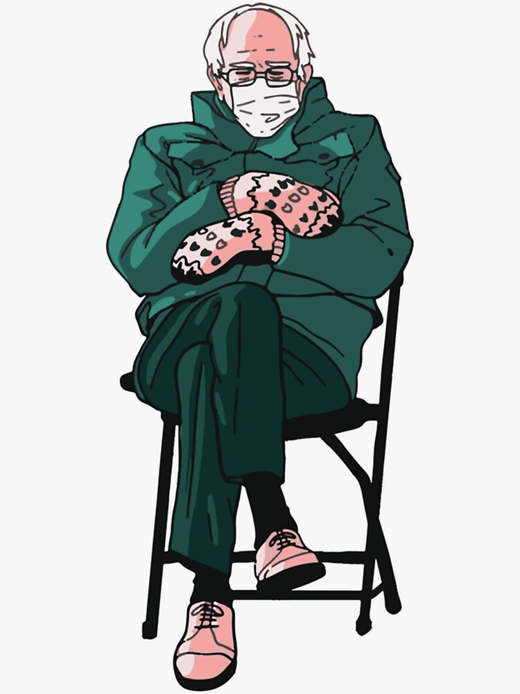 "BERNIE SANDERS WITH MITTENS MEME " Sticker for Sale by Lukifo-Proper ...
