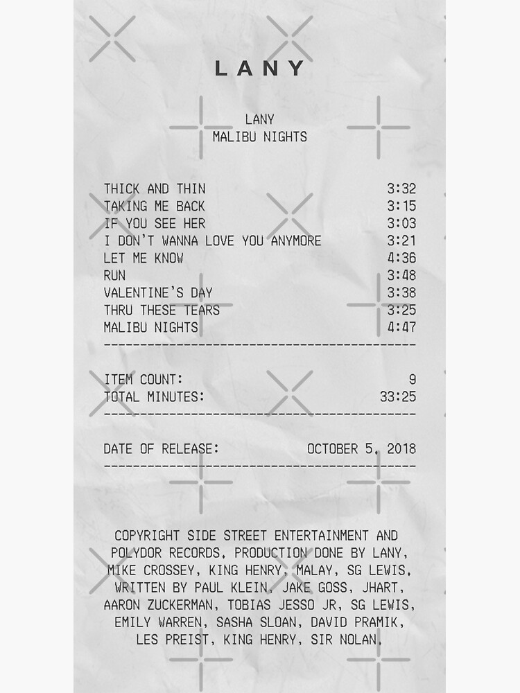 "Album Receipt - Malibu Nights" Poster for Sale by mitchgraney | Redbubble