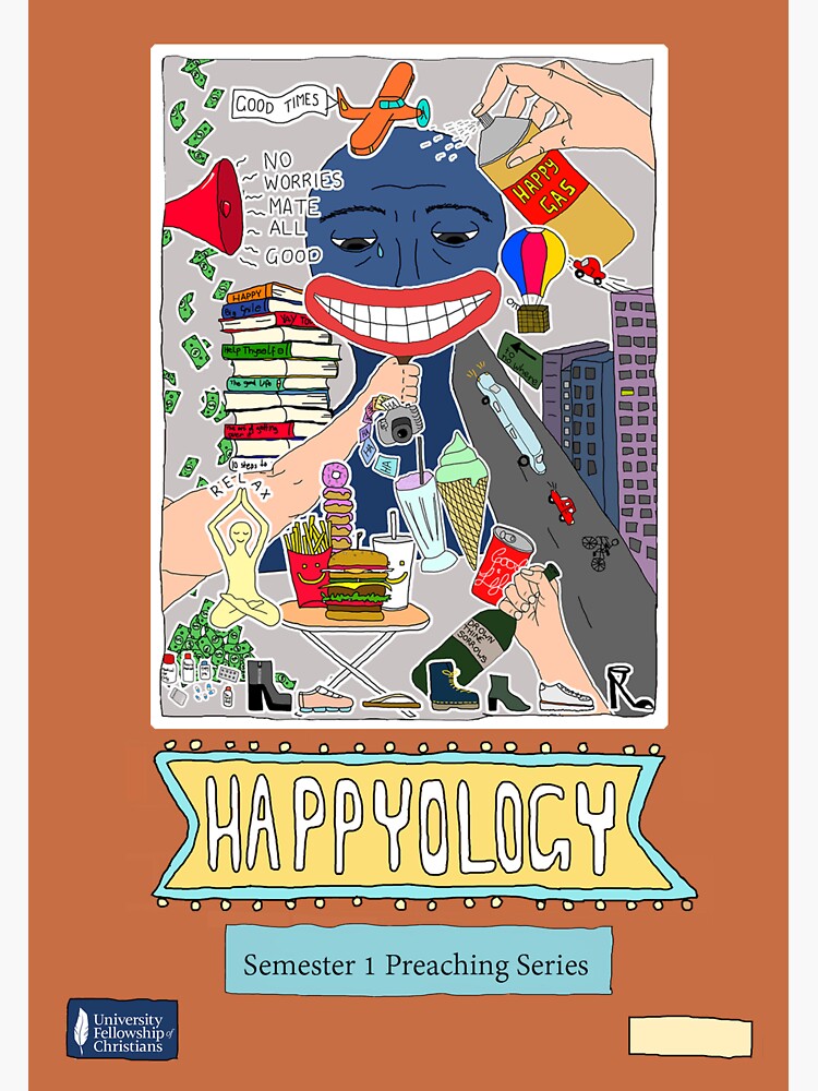 "Happy-ology Cover Art" Sticker for Sale by ufcutas | Redbubble
