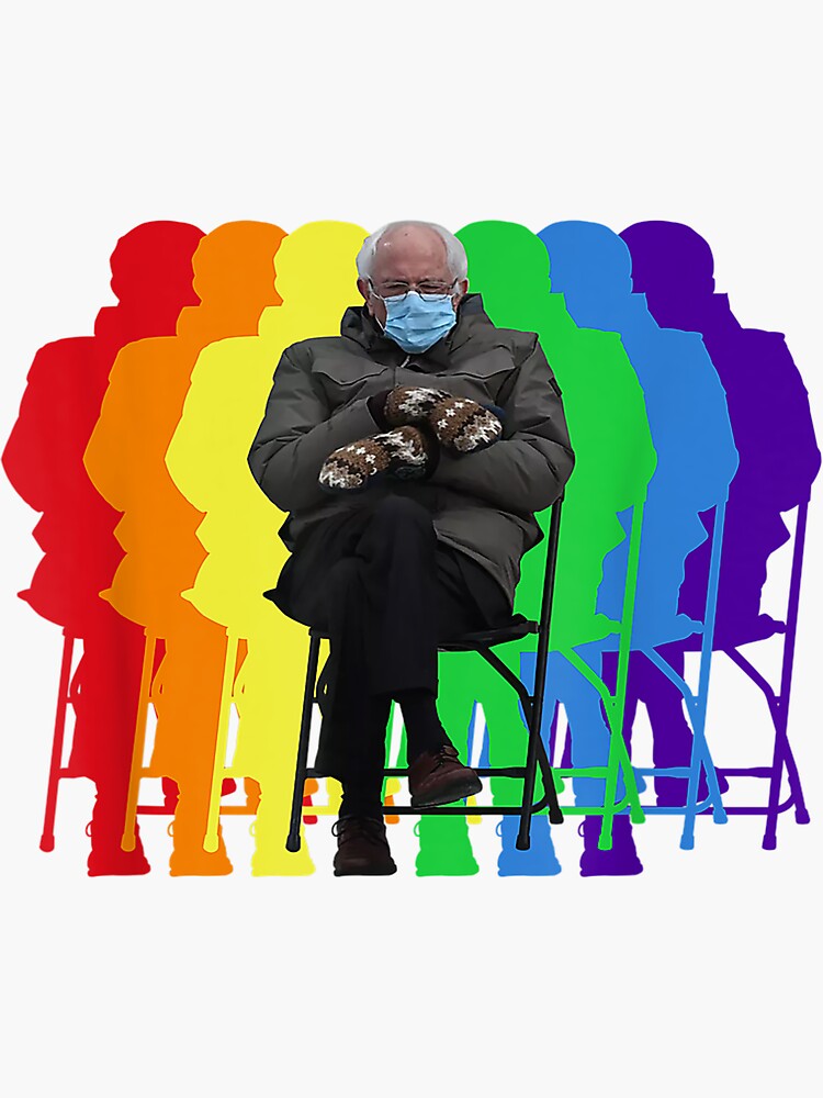 "Bundled Up Bernie Sanders Meme" Sticker by parrishherrera | Redbubble