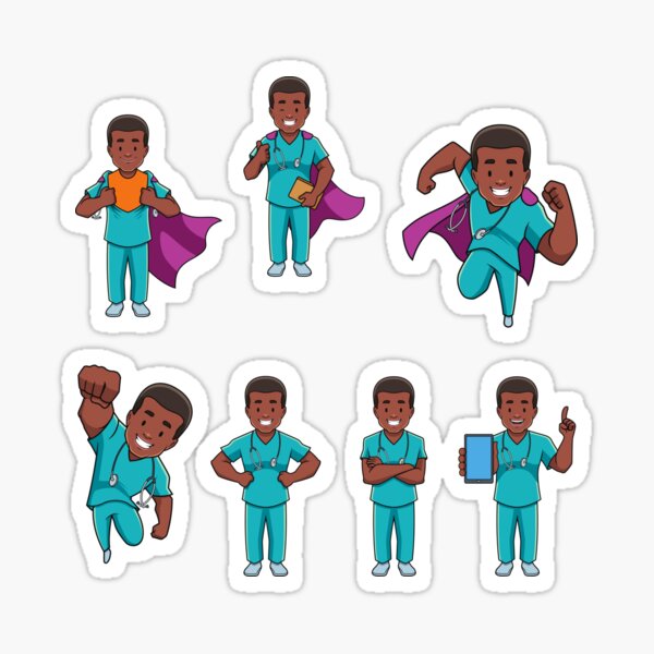 "Black male nurse hero sticker pack" Sticker for Sale by Caregiverology ...