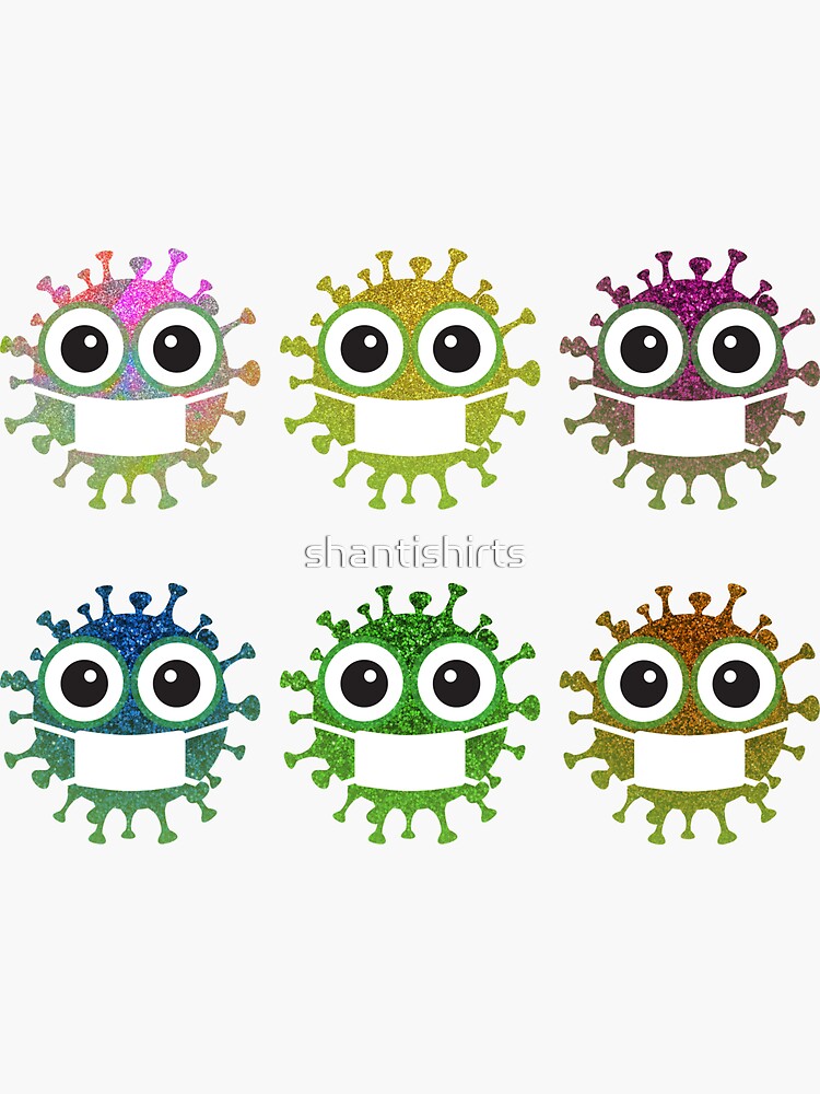 "Cute Little Covid Germs Wearing Masks Stickers" Sticker by ...