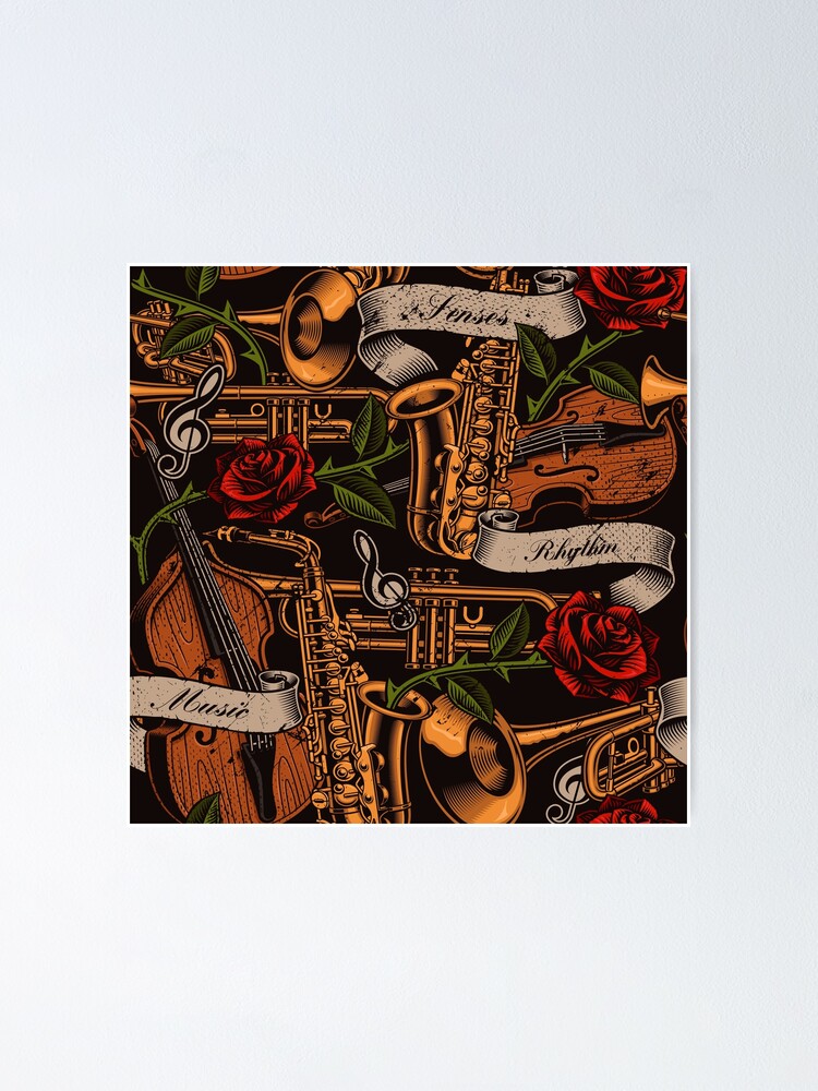 Poster « Fond transparent musical dans le style de tatouage avec ...