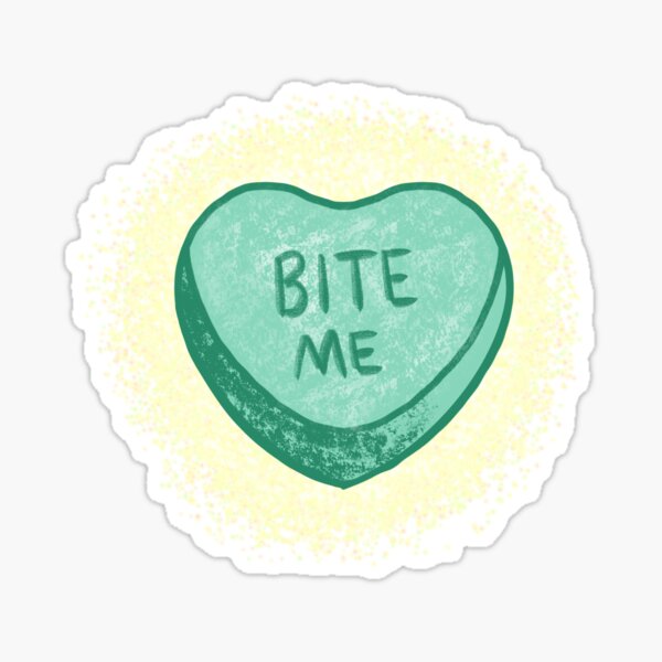 "Bite Me Conversation Heart" Sticker by zoetropedesign | Redbubble