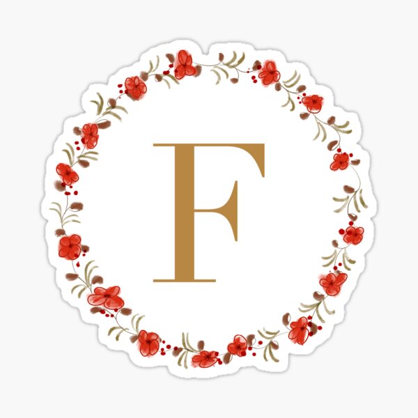 Pegatina «Monograma de la letra F con flores y hojas de color rojo» de ...