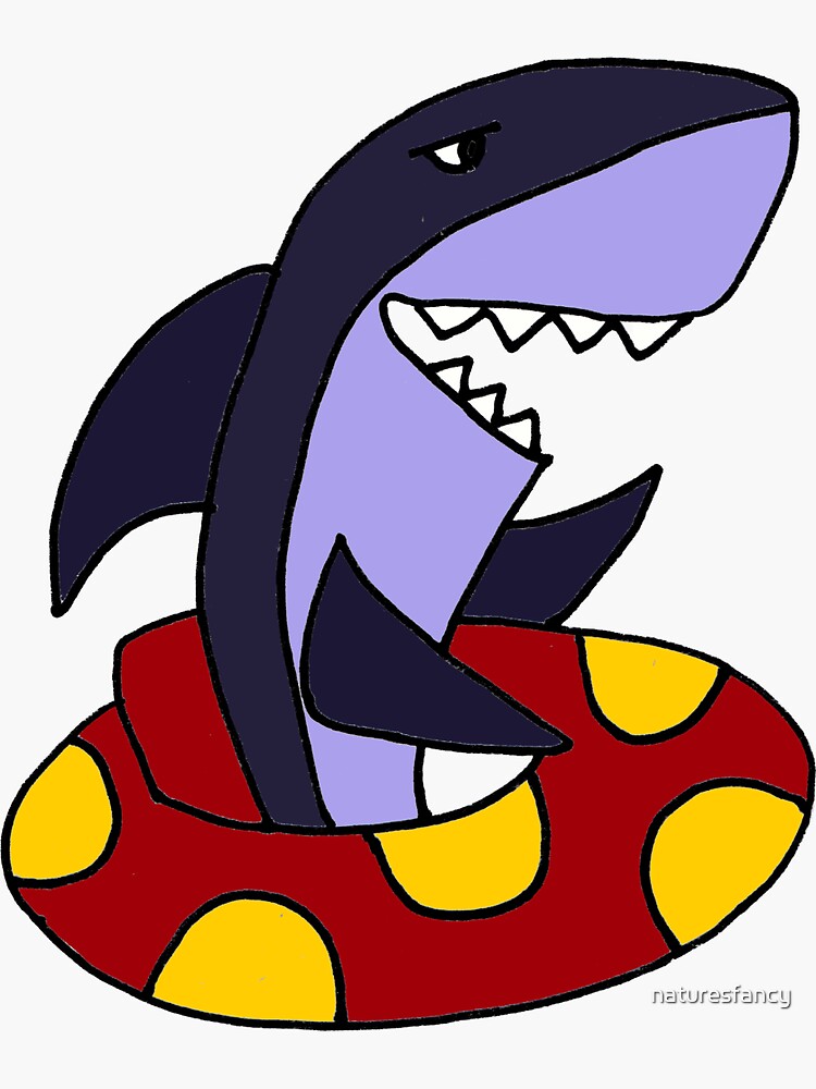 "Funny Funky and Cool Shark in Red and Yellow Inner Tube" Sticker by ...