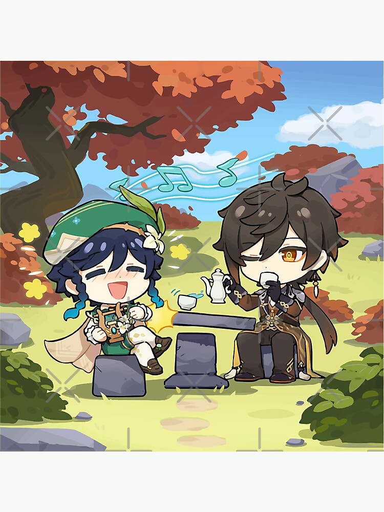 "Genshin Impact Official Artwork - Venti and Zhongli Drinking Tea at ...