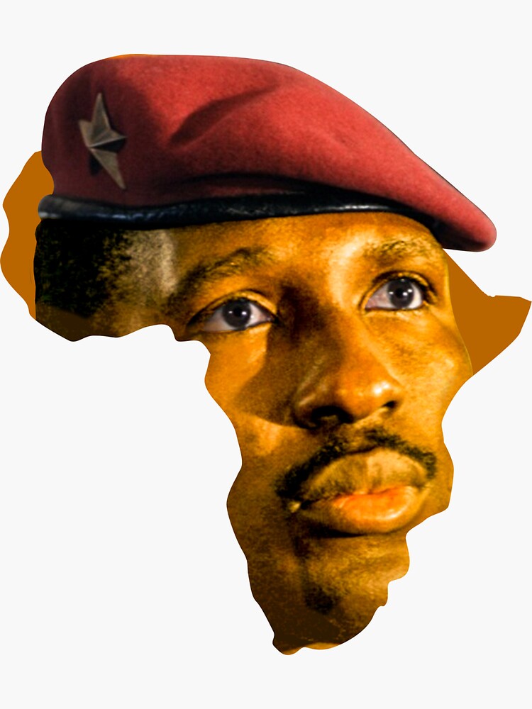 "Portrait of Thomas Sankara in the shape of the map of Africa" Sticker ...