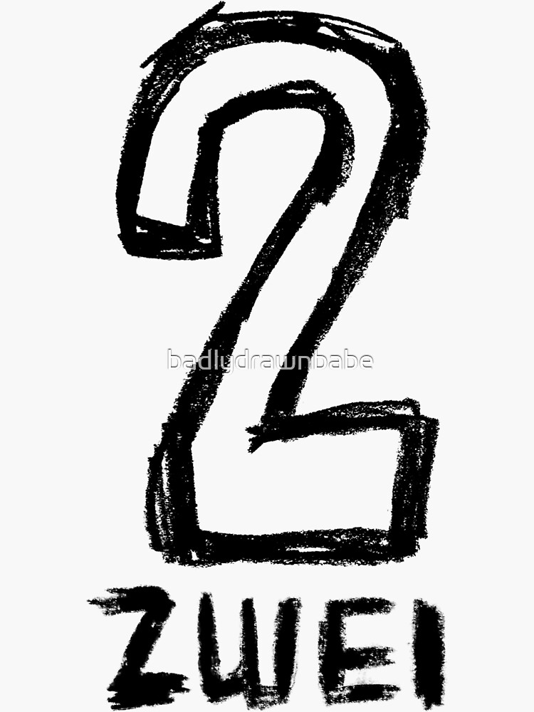 "Number 2, German Number Two" Sticker by badlydrawnbabe | Redbubble