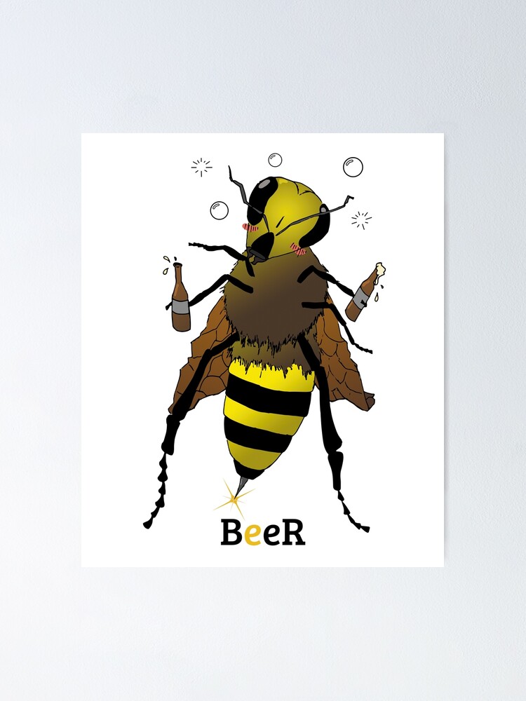 "Drunk Bee holding two Beer Bottles" Poster for Sale by JettDesign ...