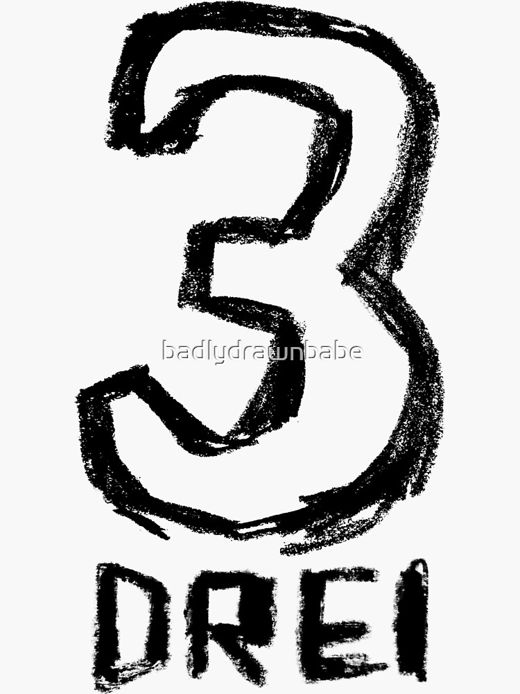 "Number Three, German Number 3" Sticker for Sale by badlydrawnbabe ...