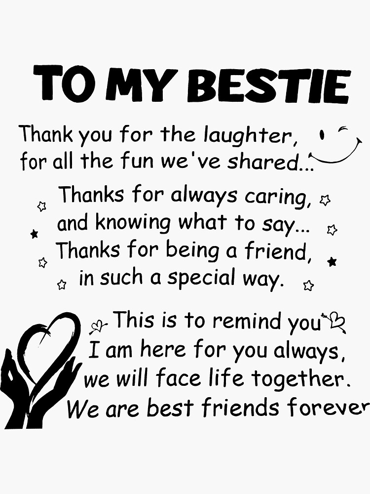 "To my bestie Thank you for the laughter " Sticker for Sale by ...