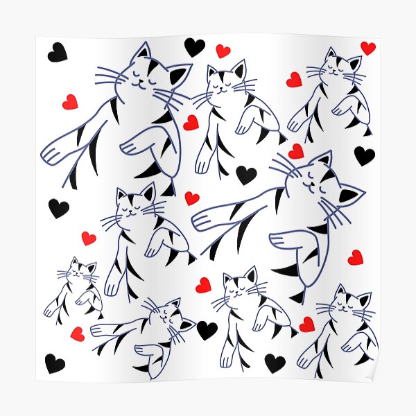 "Cute kitty cat love, red and black hearts" Poster for Sale by ...