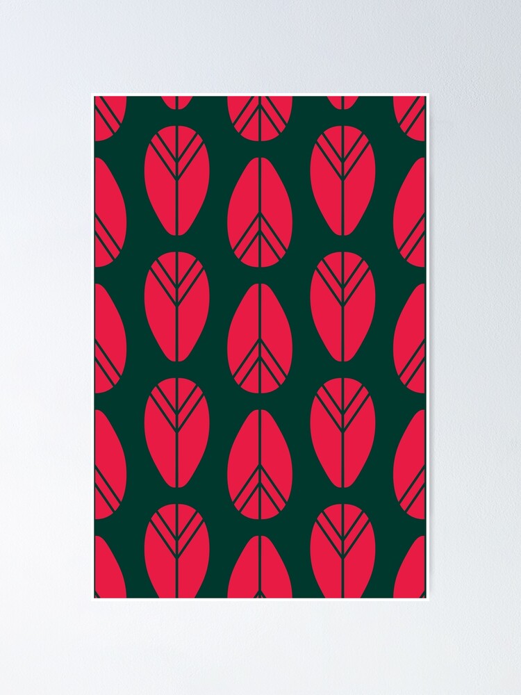 "Mid-century Leaf Pattern Burgundy" Poster for Sale by BAYSTALT | Redbubble