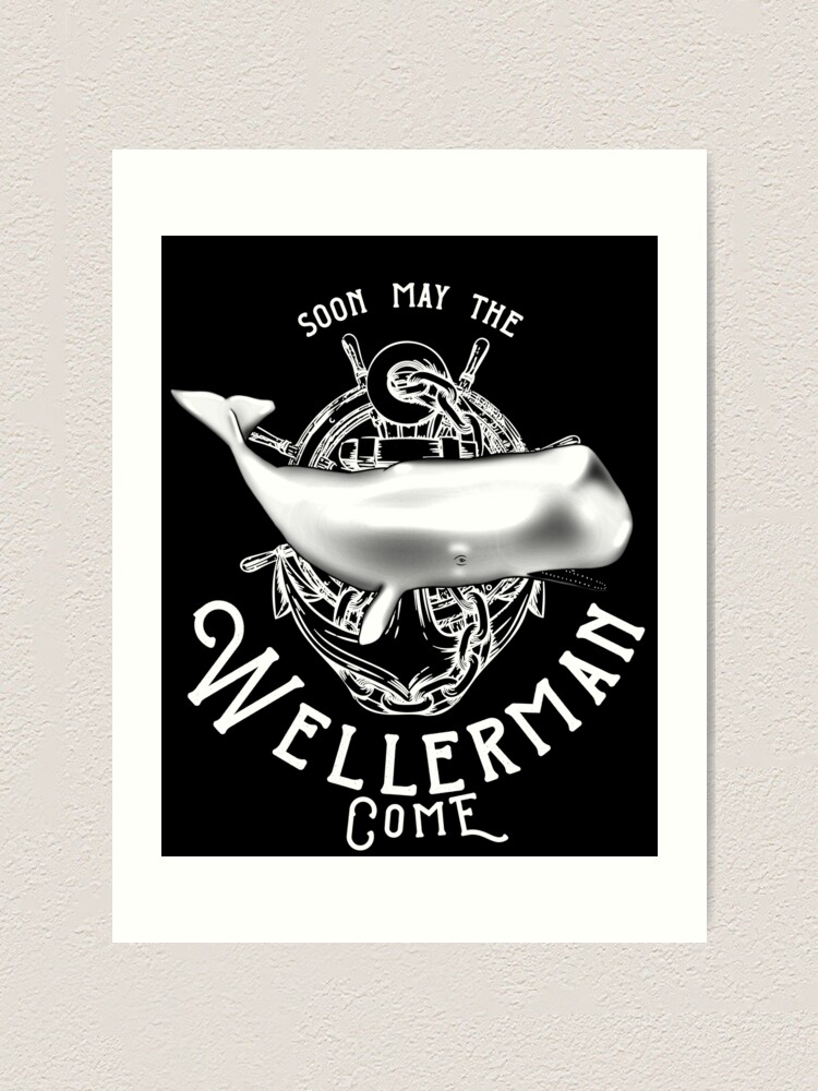 "Whale Wellerman Anchor and Wheel White on Black" Art Print for Sale by ...