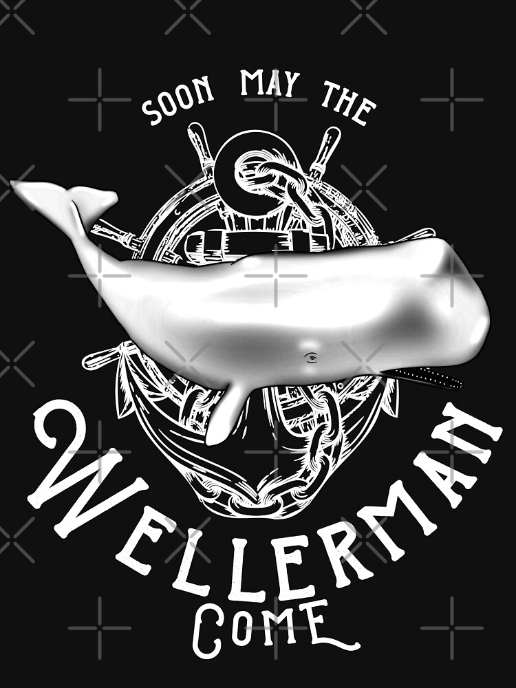 "Whale Wellerman Anchor and Wheel White on Black" T-shirt for Sale by ...