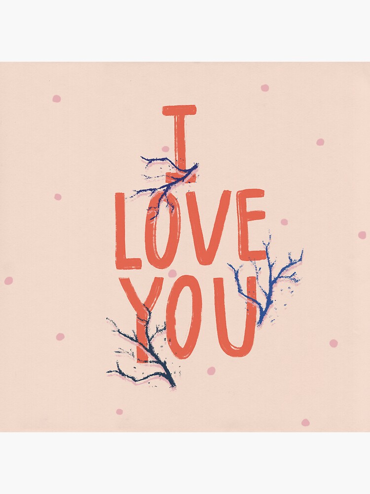 Pegatina «Te amo cita con letras rojas y ramas de árboles rodeadas de ...