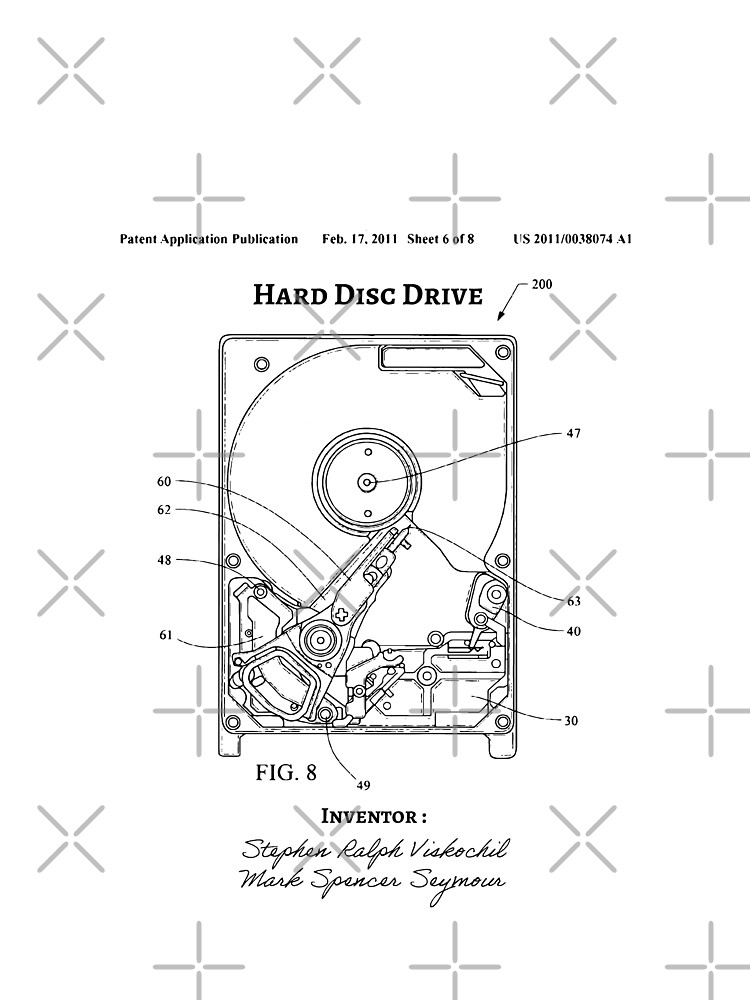 "Hard Drive Patent Technology, HDD Blueprint Computer Art" T-shirt for ...