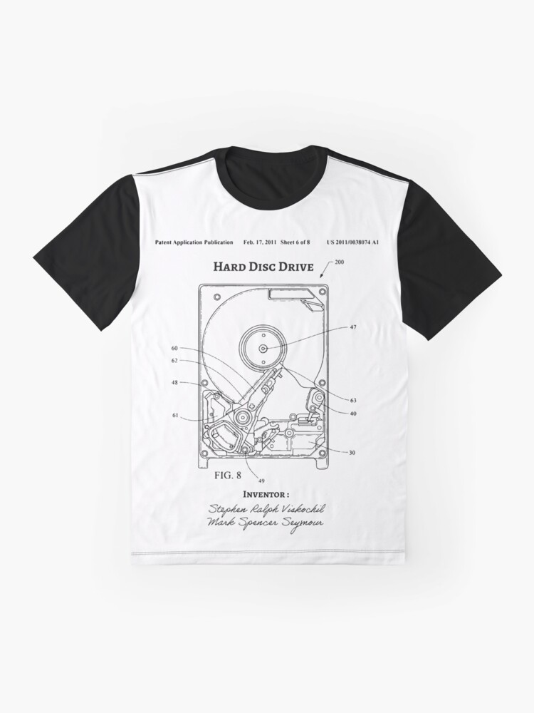 "Hard Drive Patent Technology, HDD Blueprint Computer Art" T-shirt for ...