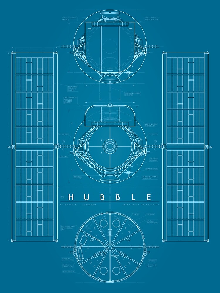 "Hubble Space Telescope Blueprint - BLUE" Photographic Print for Sale ...